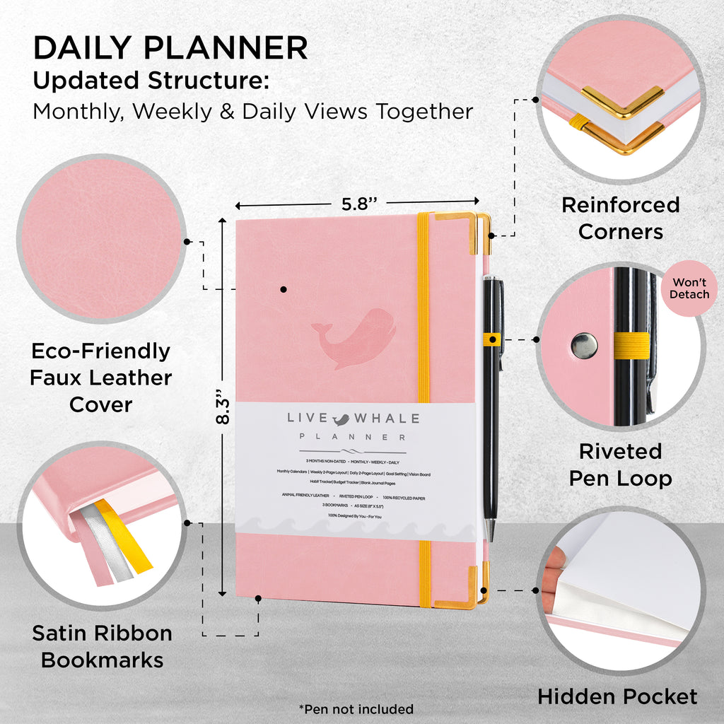 Undated Daily Planner - Gratitude Journal - Pastel Pink